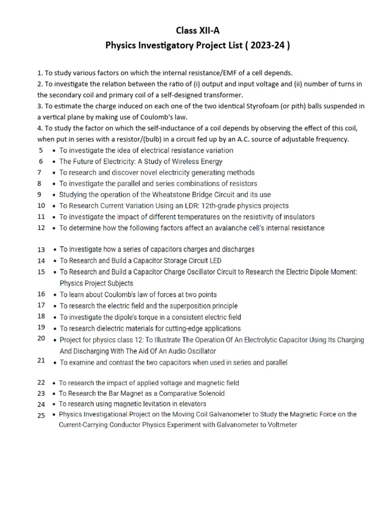 Investigatory Project List 23-24 | PDF | Science & Mathematics