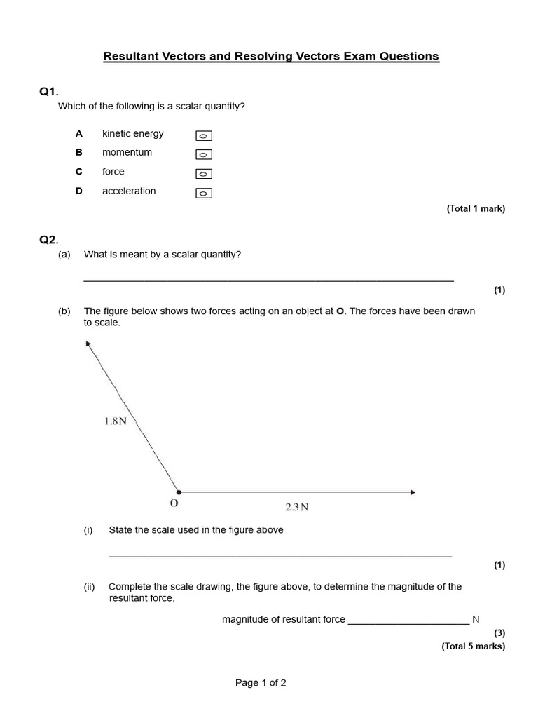 Resultant Vectors and Resolving Vectors Exam Qs Starter | PDF | Euclidean Vector | Force