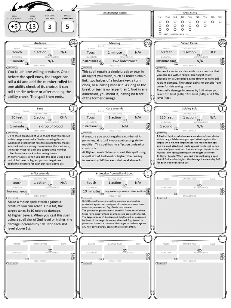 Krusk-son-of-Krusk-and-Drenna Spellsheet | PDF | Role Playing Games