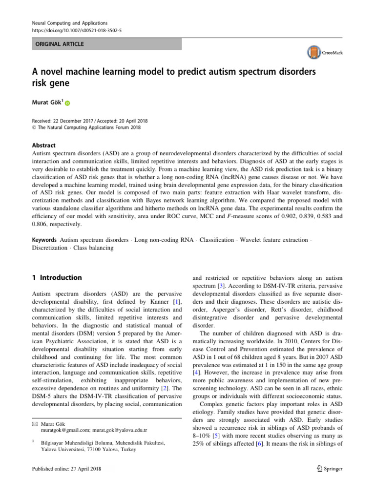 A Novel Machine Learning Model To Predict Autism Spectrum Disorders ...