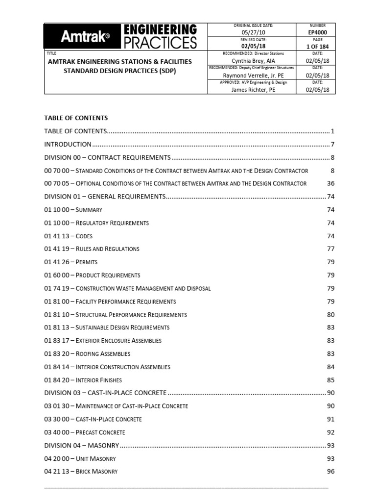 Amtrak Standard Design Practices EP4000 | PDF | General Contractor | Specification (Technical ...