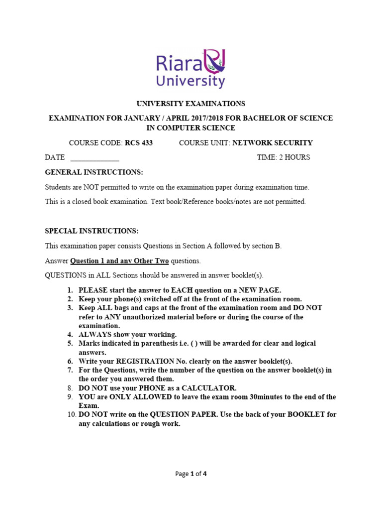 Network Security Exam Paper 2017/2018 | PDF | Cryptography | Encryption