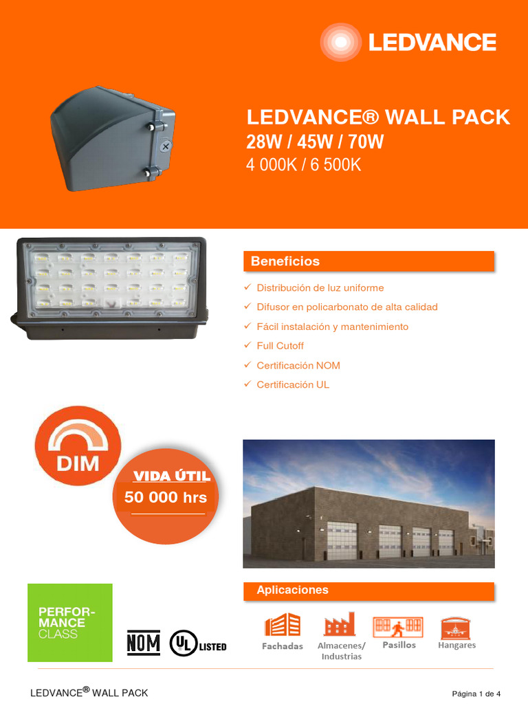 Ficha Tecnica WALL PACK 45W 4000K - EXTERIOR | PDF | Ingenieria Eléctrica | Electricidad