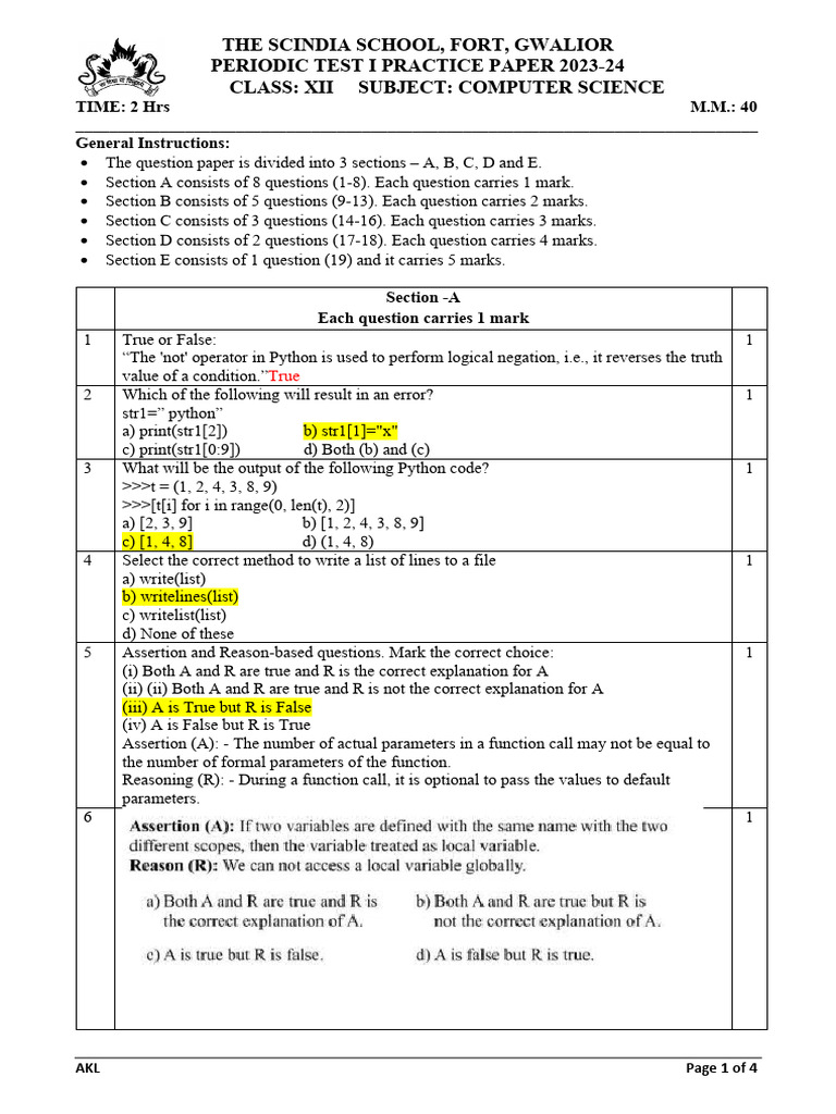 XII CS PT1 Practice Paper | PDF | Parameter (Computer Programming) | Computer File