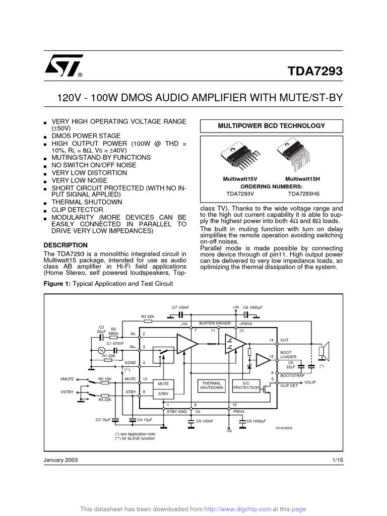 TDA7293 Audio AMP - Data Sheet | PDF | Amplifier | Mosfet