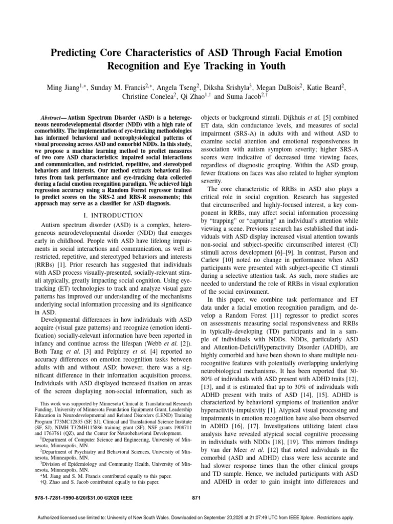 Predicting Core Characteristics of ASD Through Facial Emotion Recognition and Eye Tracking in ...