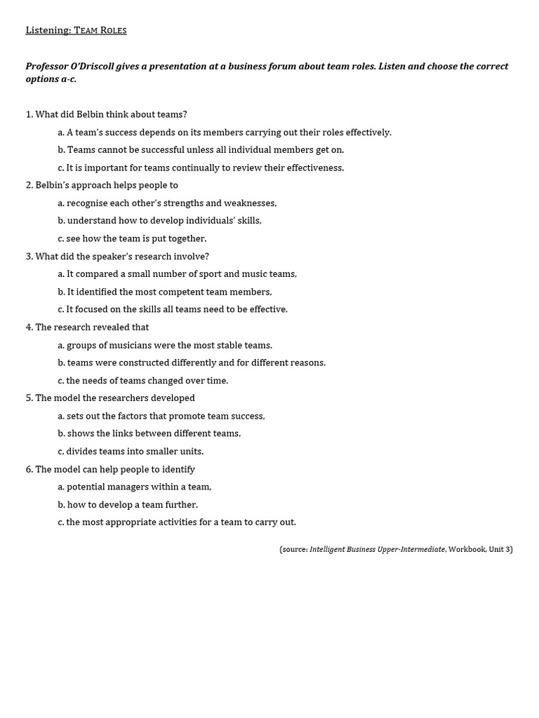 Unit 1 Listening Team Roles IB With Transcript SM | PDF | Human Communication | Intelligence
