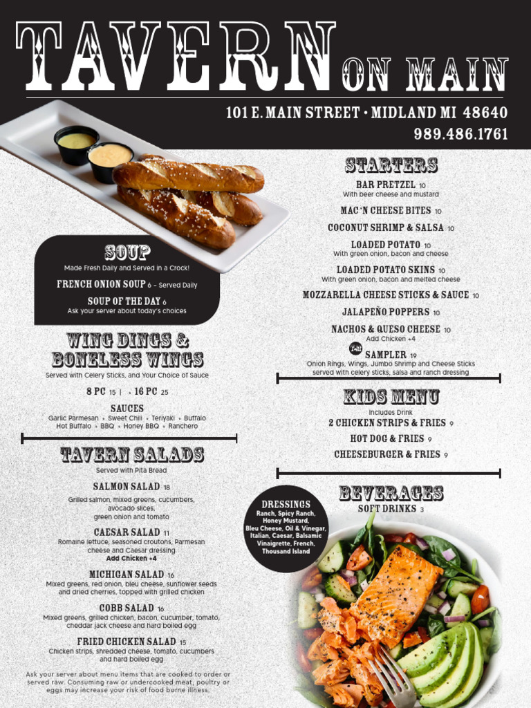 Tavern On Main Menu | PDF | Hamburgers | French Fries