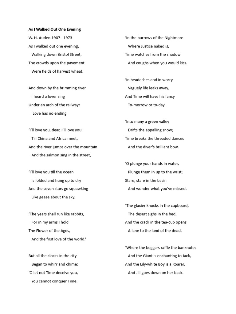 Auden's "As I Walked Out One Evening" | PDF | Poetry