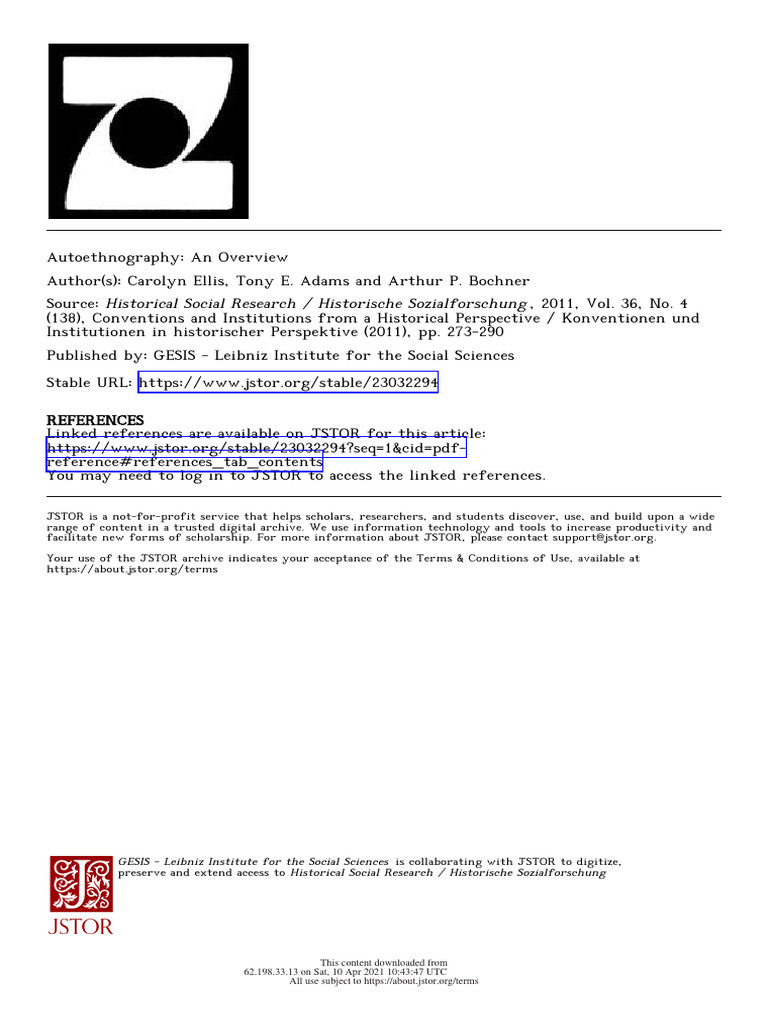 Carolyn Ellis - Autoethnography - An Overview | PDF | Ethnography ...