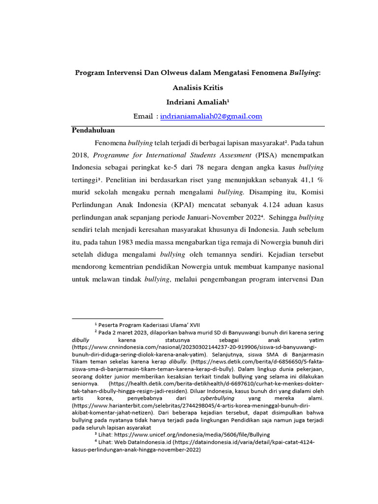 Indriani Amaliah - Program Intervensi Dan Olweus Dalam Mengatasi ...