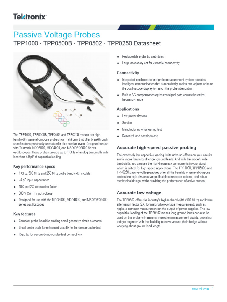 Passive Voltage Probes: TPP1000 TPP0500B TPP0502 TPP0250 Datasheet ...