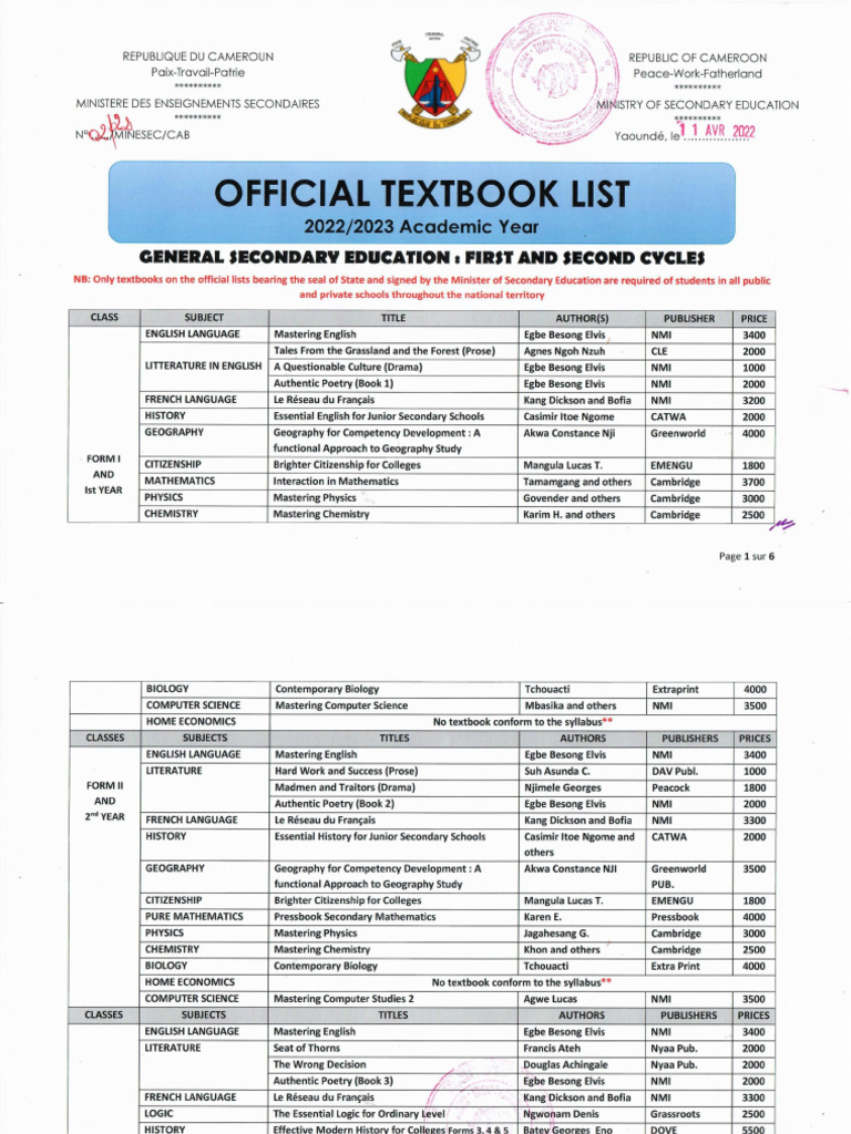 Official Textbooks List GSE 2022 2023 | PDF