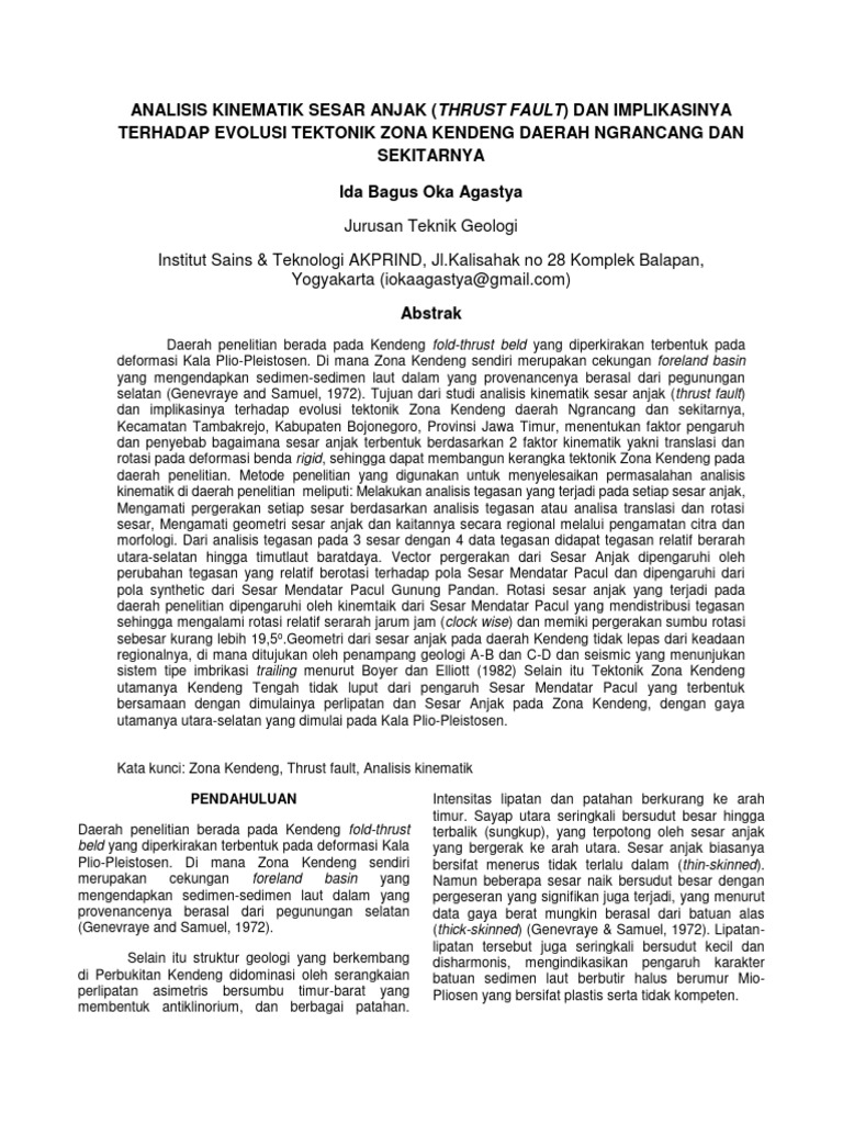 Analisis Kinematik Sesar Anjak (Thrust Fault) Dan Implikasinya Terhadap ...