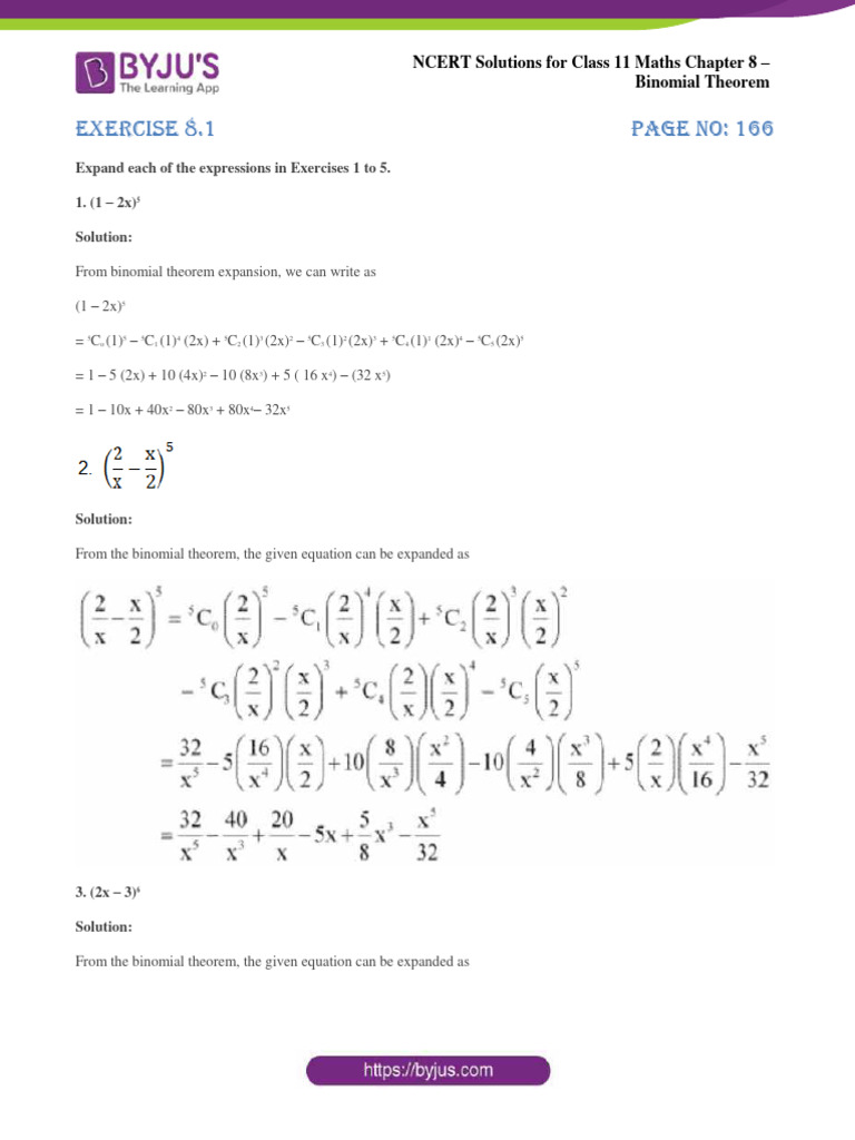 NCERT Solutions For Class 11 Maths Chapter 8 Binomial Theorem | PDF | Equations | Arithmetic