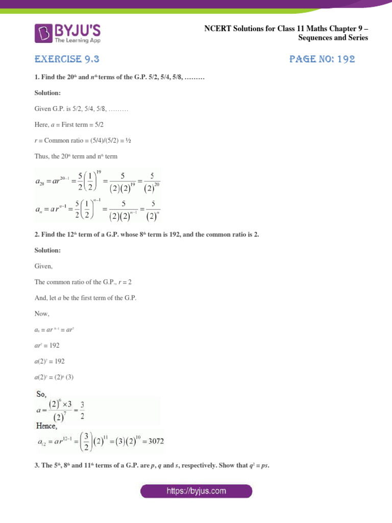 NCERT Solutions For Class 11 Maths Chapter 9 Sequences and Series Exercise 9.3 | PDF | Quadratic ...