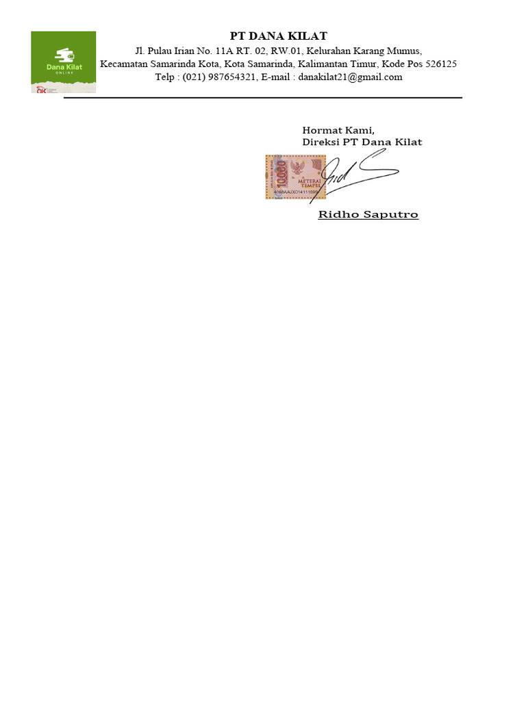 Informasi Kontak PT Dana Kilat | PDF