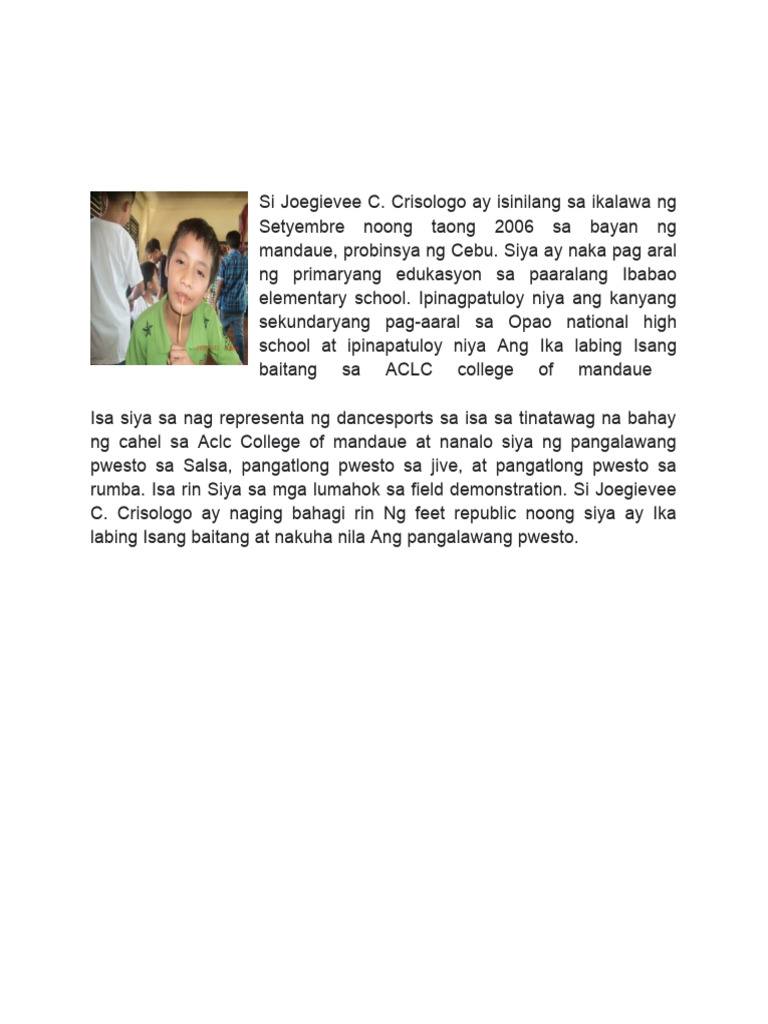 Bionote in Filipino Joegievee | PDF