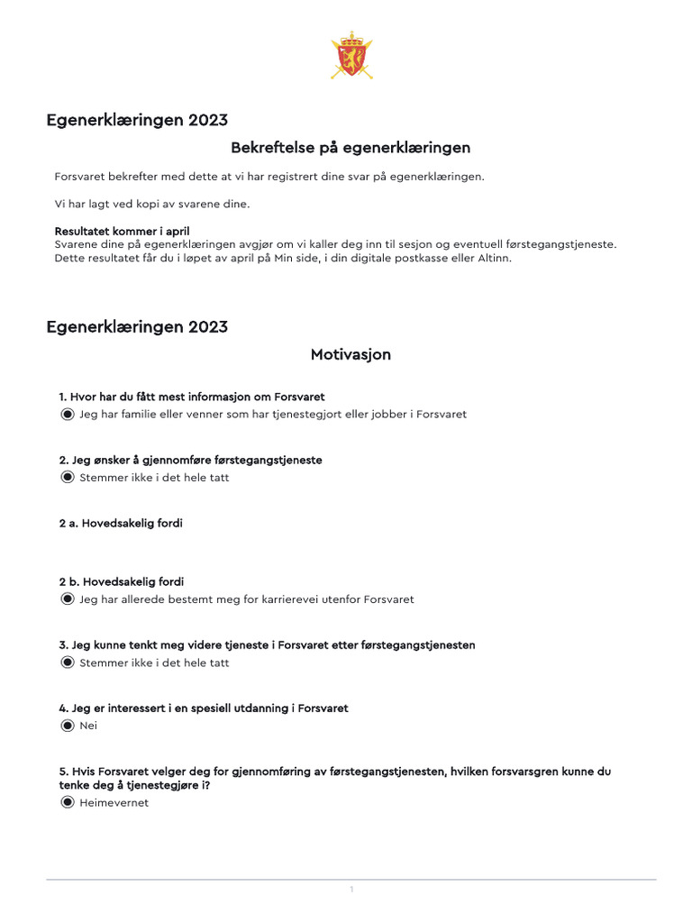 Bekreftelse På Egenerklæringen | PDF