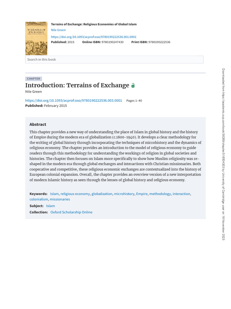 Nile Green, Terrains of Exchange: Religious Economies of Modern Islam ...