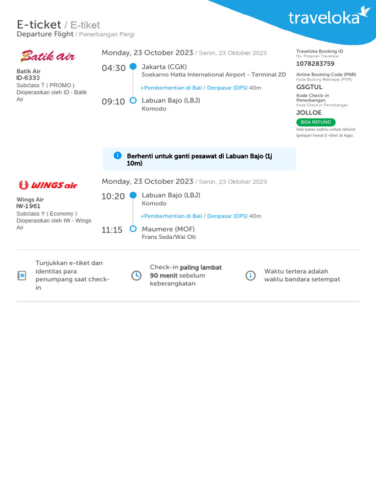 Melania Chrisanta Saeng Goban CGK Jolloe Mof Flight - Originating | PDF