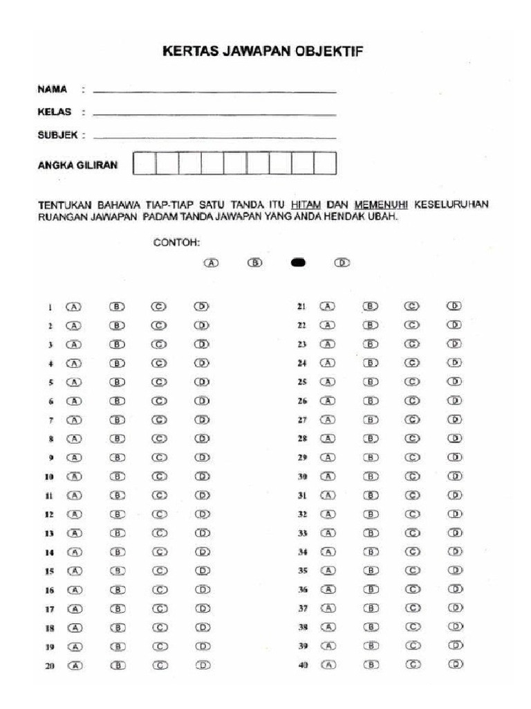 Kertas Omr 40 Soalan | PDF