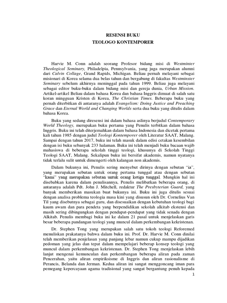 Resensi Buku Teologi Kontemporer Harvie Conn | PDF