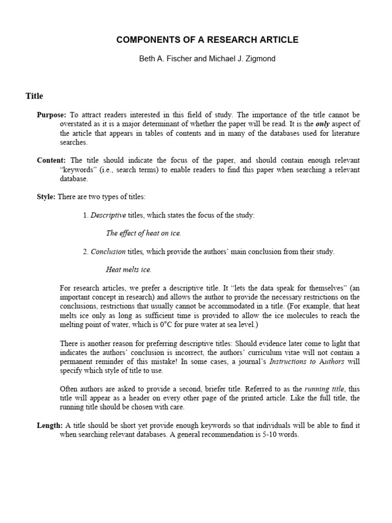 Research Article Components Guide | PDF | Citation | Information