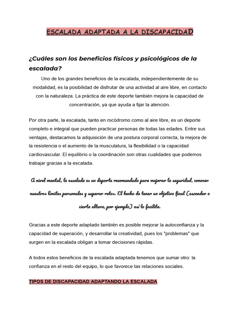 La Escalada Adaptada A La Discapacidad Funcional y Como Terapia en El ...