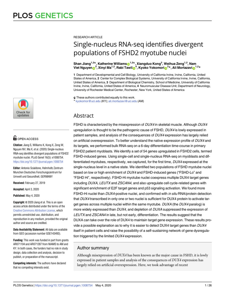 Single-Nucleus RNA-seq Identifies Divergent Populations of FSHD2 ...