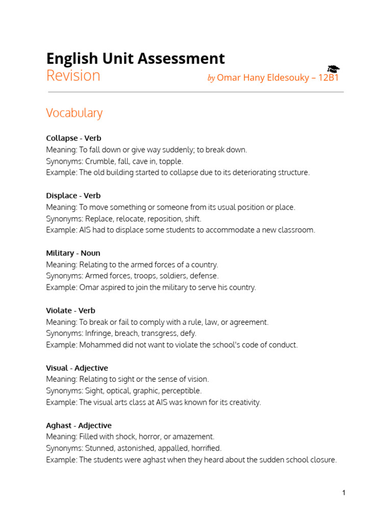 English Revision - T1 Exam 1 AY 2023-2024 | PDF | Narration | Verb