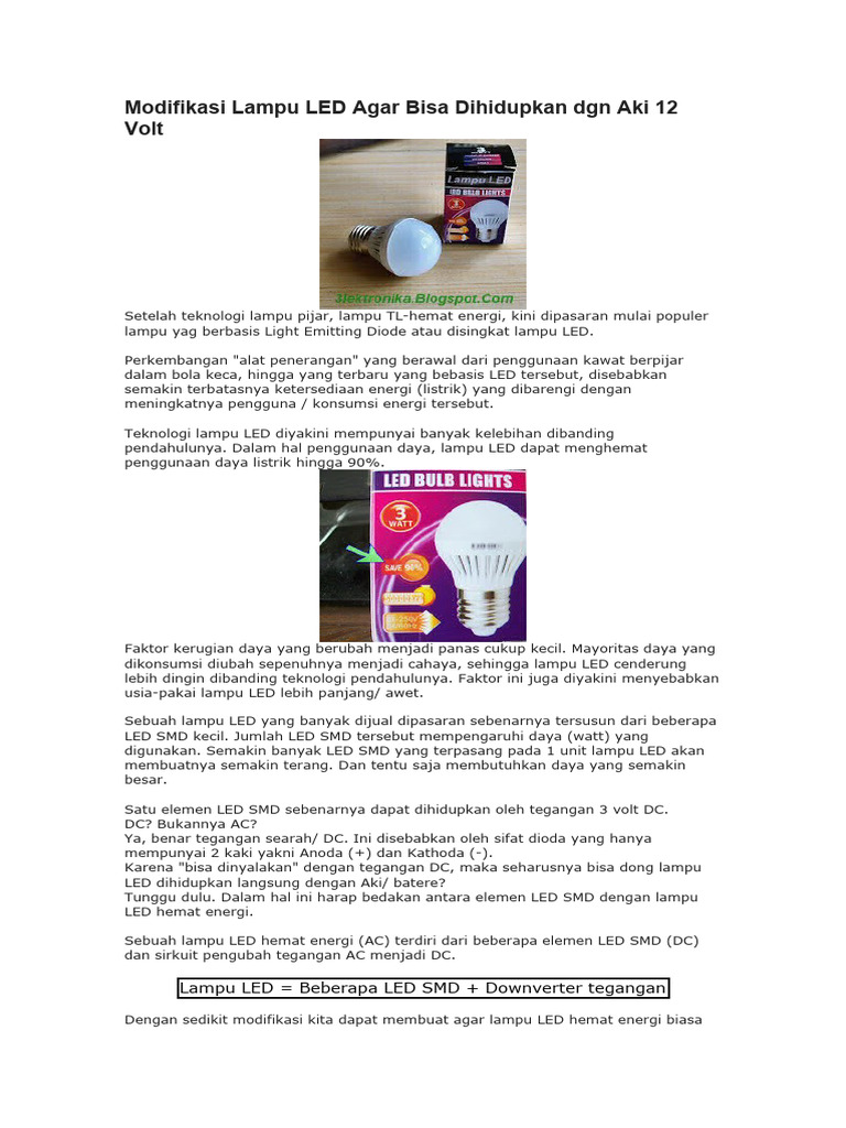 Modifikasi Lampu LED Agar Bisa Dihidupkan DGN Aki 12 Volt | PDF