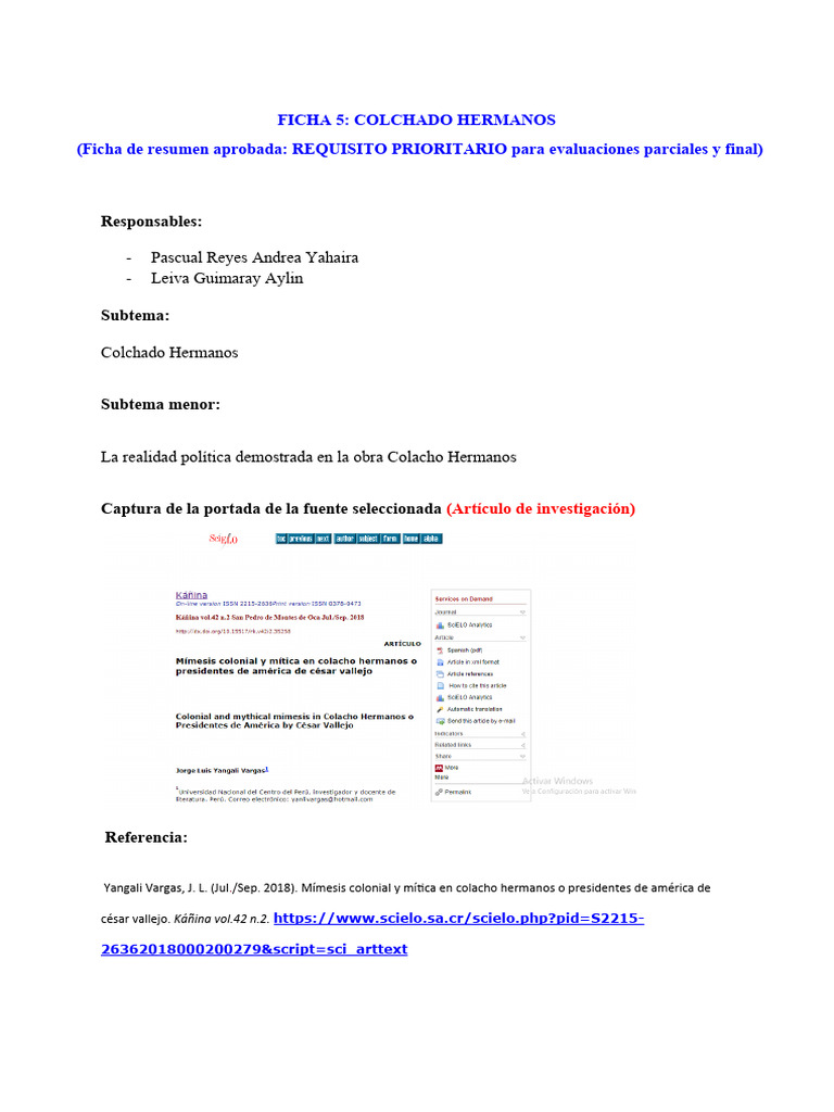 Ficha 5 - Colacho Hermanos | PDF | Ficción general