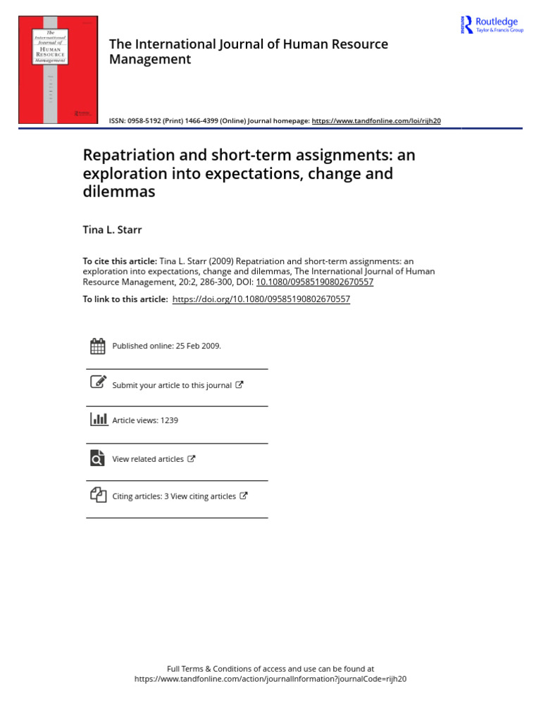 Repatriation and Short-Term Assignments An Exploration Into ...