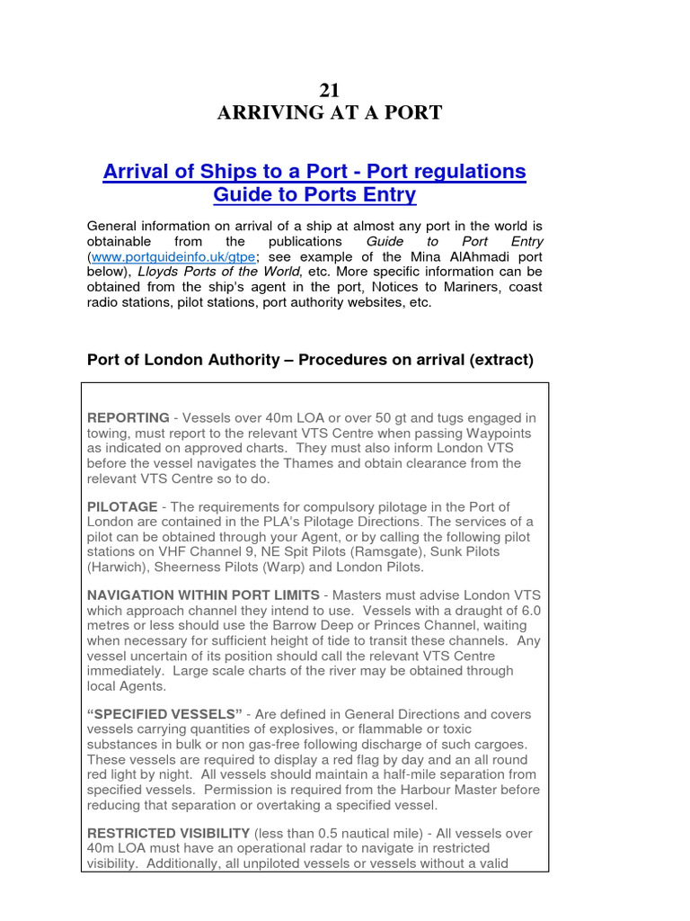 Guide to Port Entry Procedures | PDF | Maritime Pilot | Ships