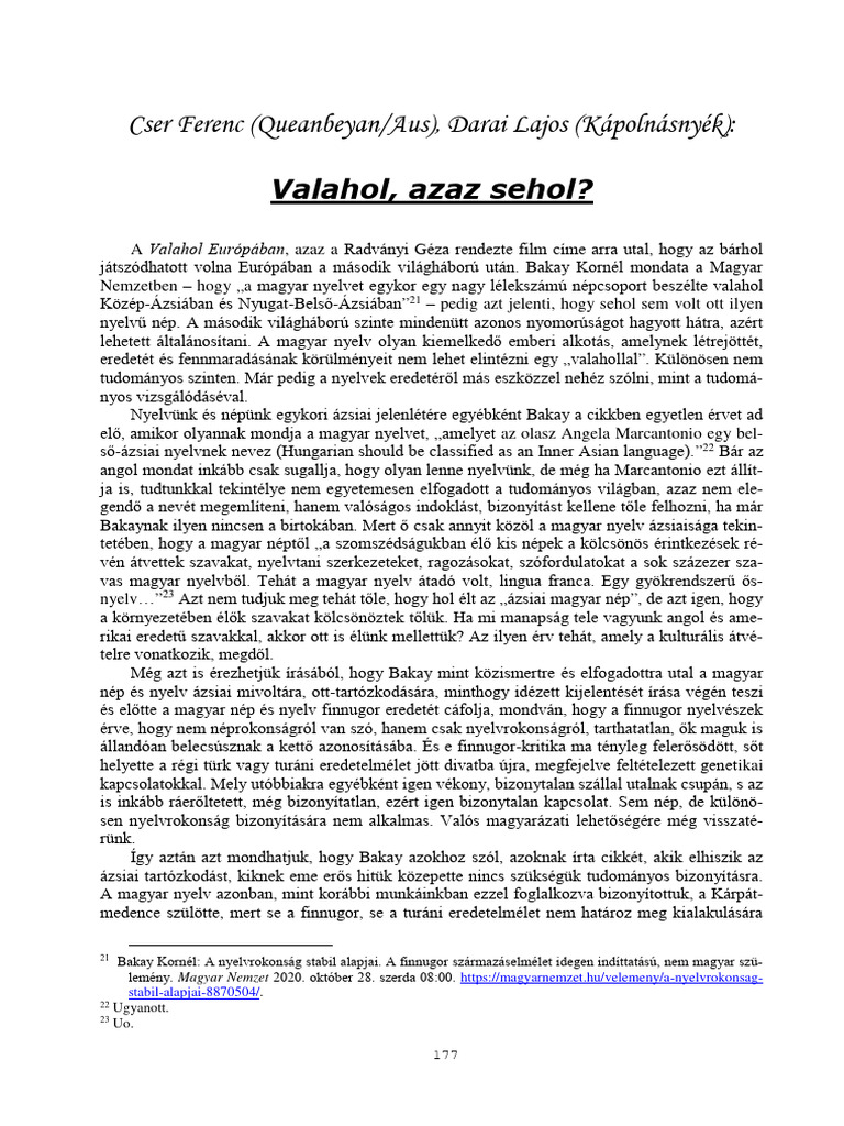 Cser Ferenc, Darai Lajos - Valahol, Azaz Sehol | PDF