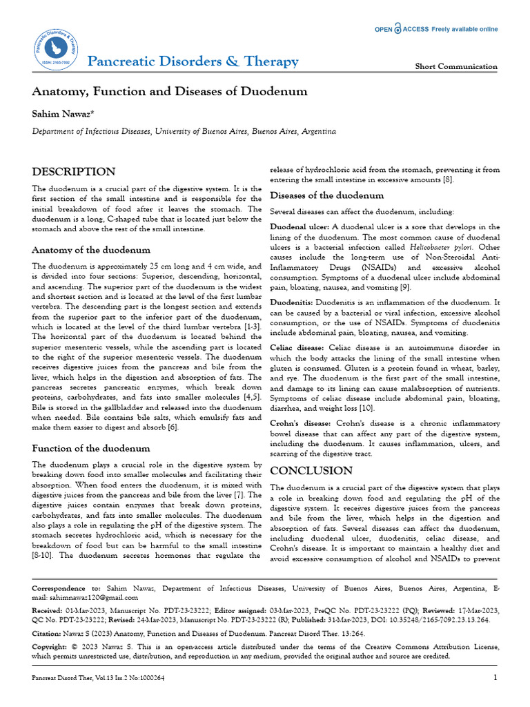 Anatomy Function and Diseases of Duodenum | PDF | Gastrointestinal ...