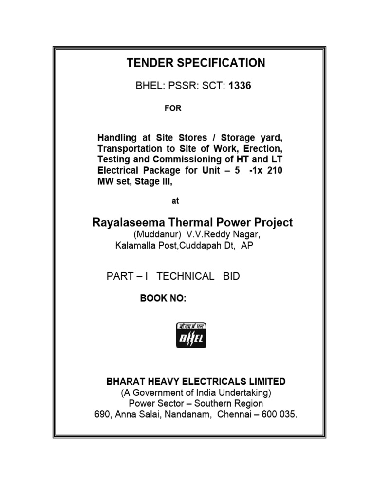 Tender Specification Rayalaseema Thermal Power Project | PDF ...