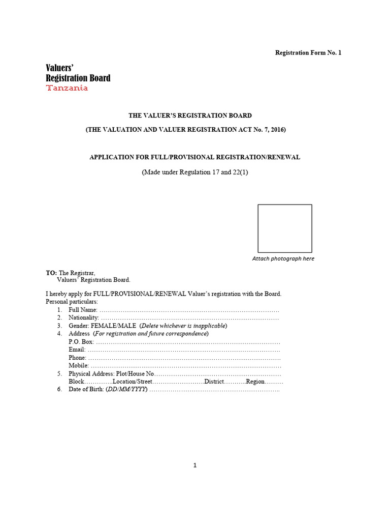Valuer Registration Forms - NEW | PDF | Real Estate Appraisal ...