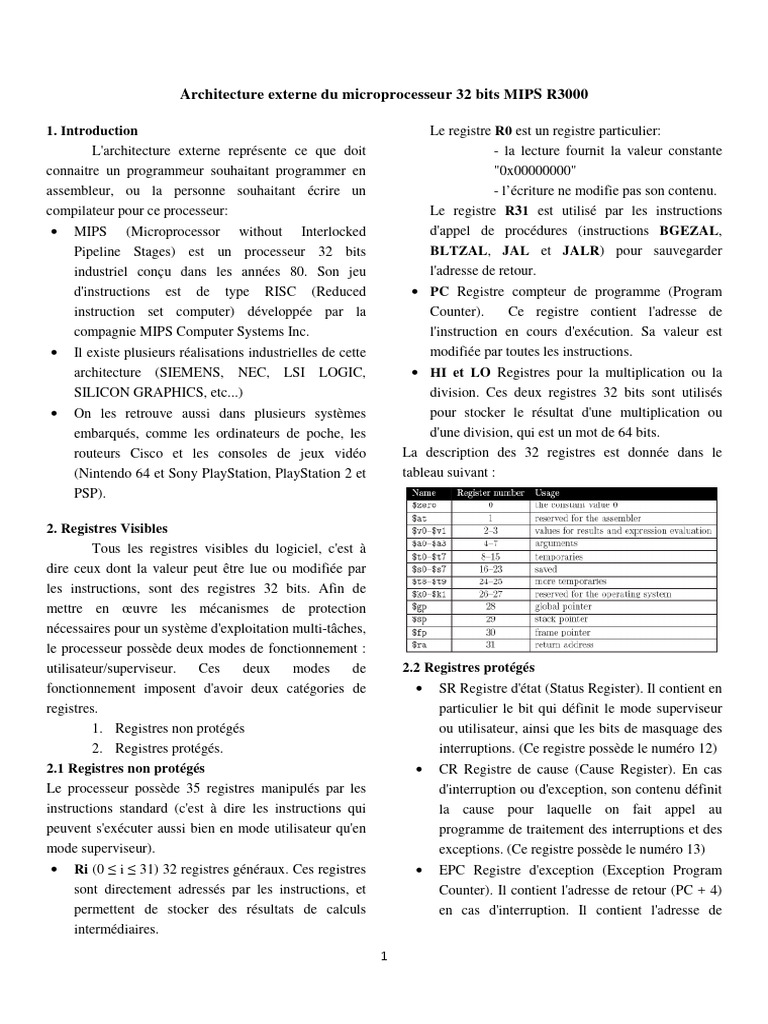 Polycope TP MIPS-R3000 | PDF | Circuit intégré | Classes d'ordinateur