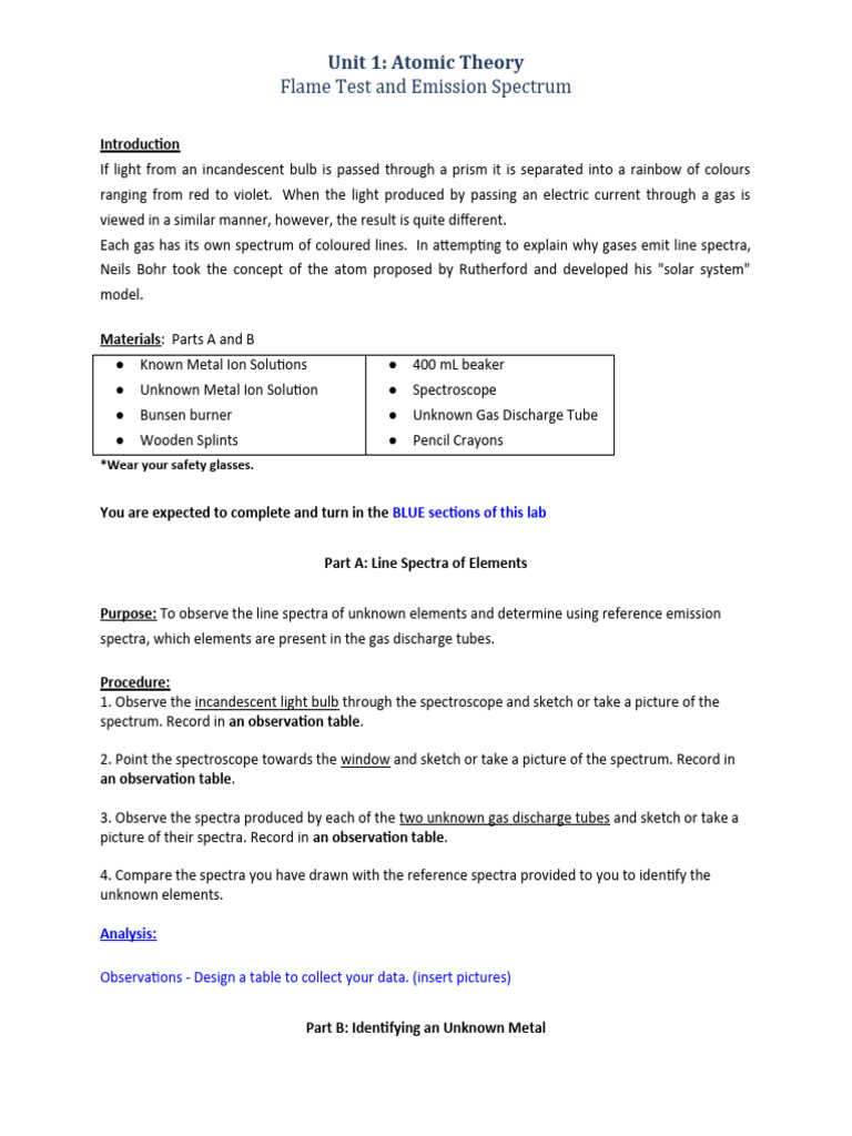 Chemistry Lab: Flame Tests & Spectra | PDF | Emission Spectrum ...