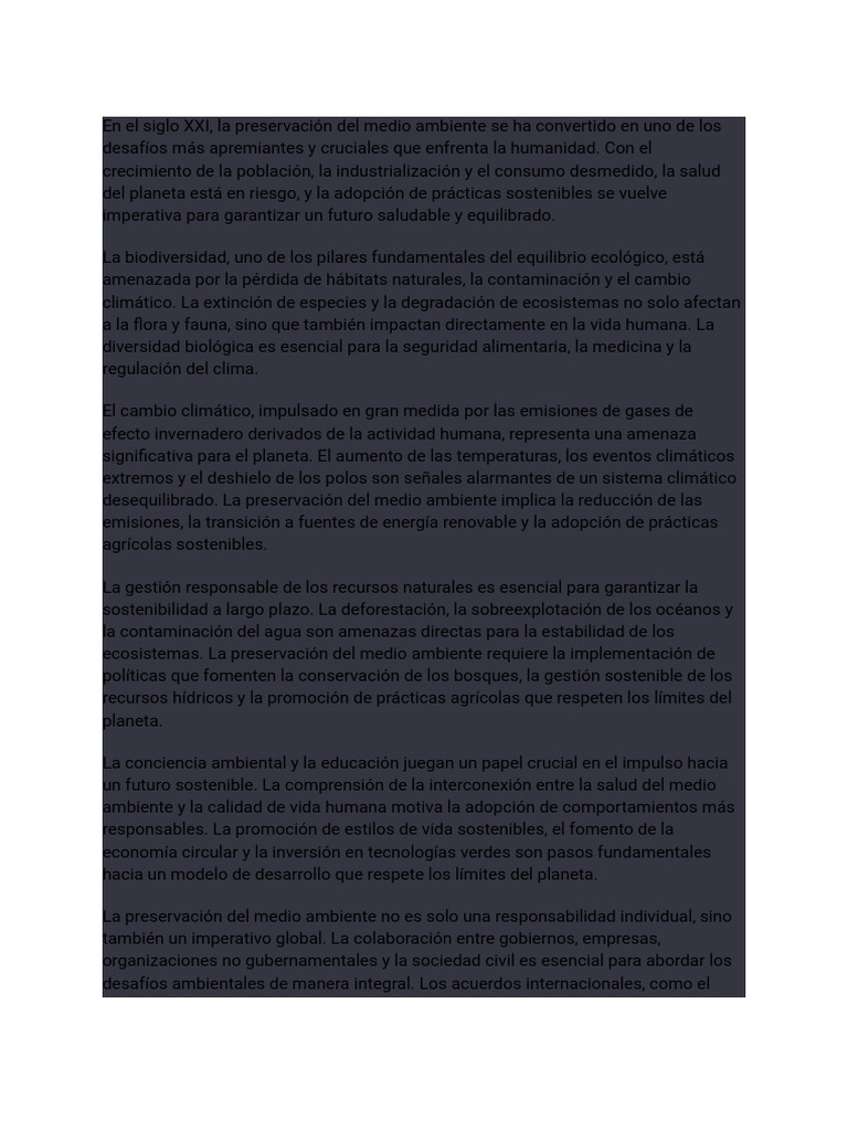 En El Siglo XXI, La Preservación Del Medio Ambiente Se Ha Convertido en ...