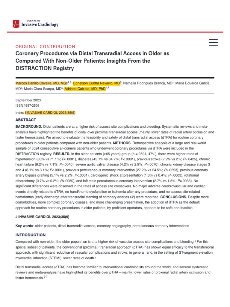 Coronary Procedures Via Distal Transradial Access | PDF | Cardiology ...