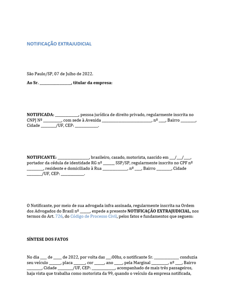 Modelo De Notificacao Extrajudicial Acidente De Transito Pdf
