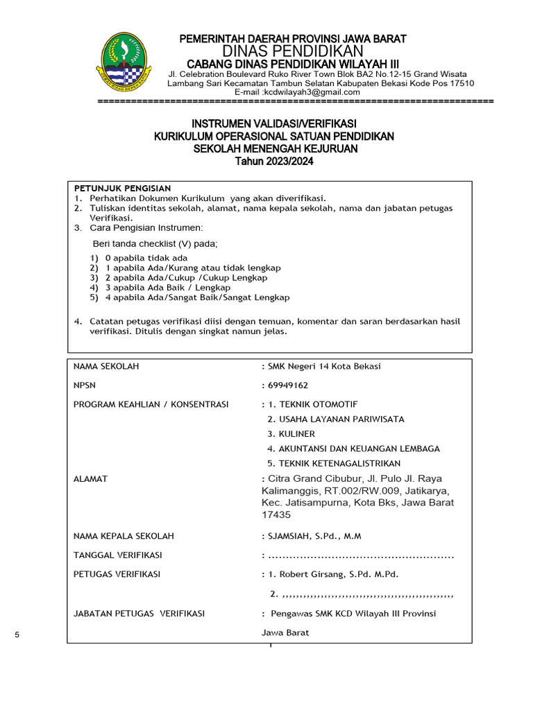 Instrumen Verifikasi KOSP 2023-2024 | PDF