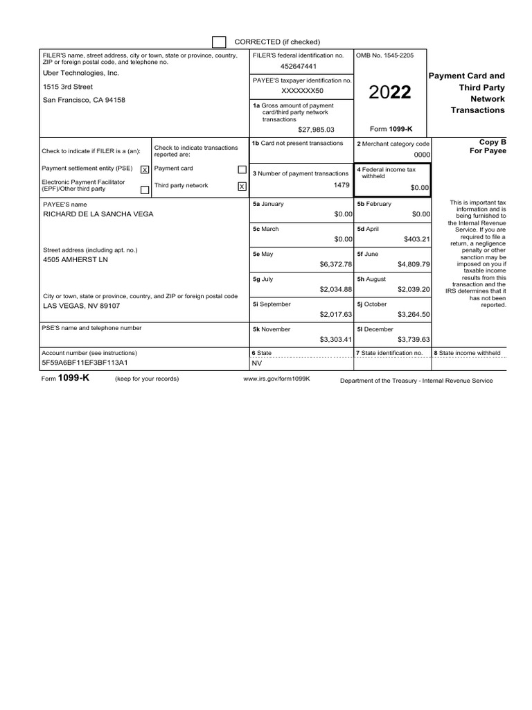 2022 Uber 1099-K | PDF | Payments | Income Tax In The United States