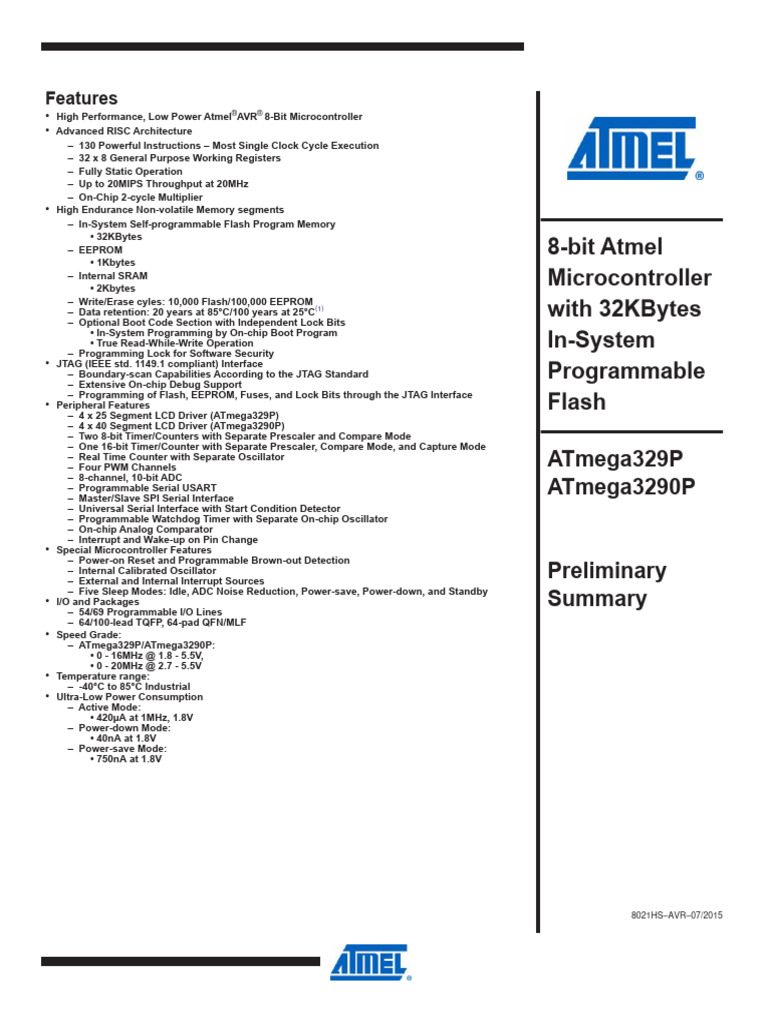 Atmel 8021 AVR ATmega329P 3290P - Summary | Download Free PDF ...