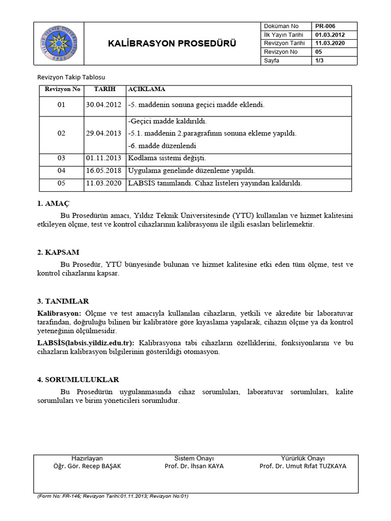 PR-006-Kalibrasyon Prosedürü | PDF