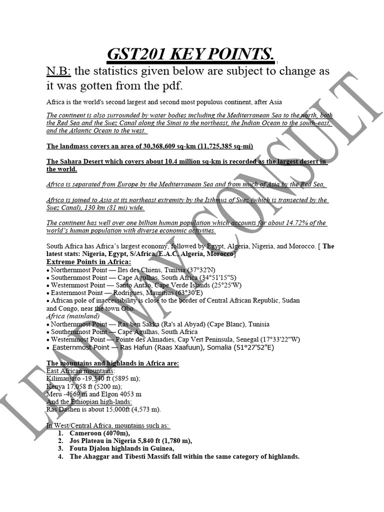 GST201 KeyPoints | PDF | Blood Type | Africa