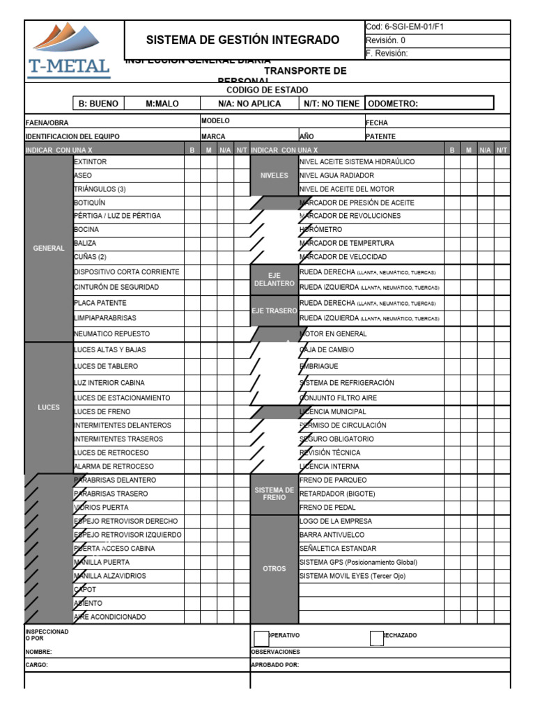 Checklist Minibus | PDF | Neumático | Industria automotriz